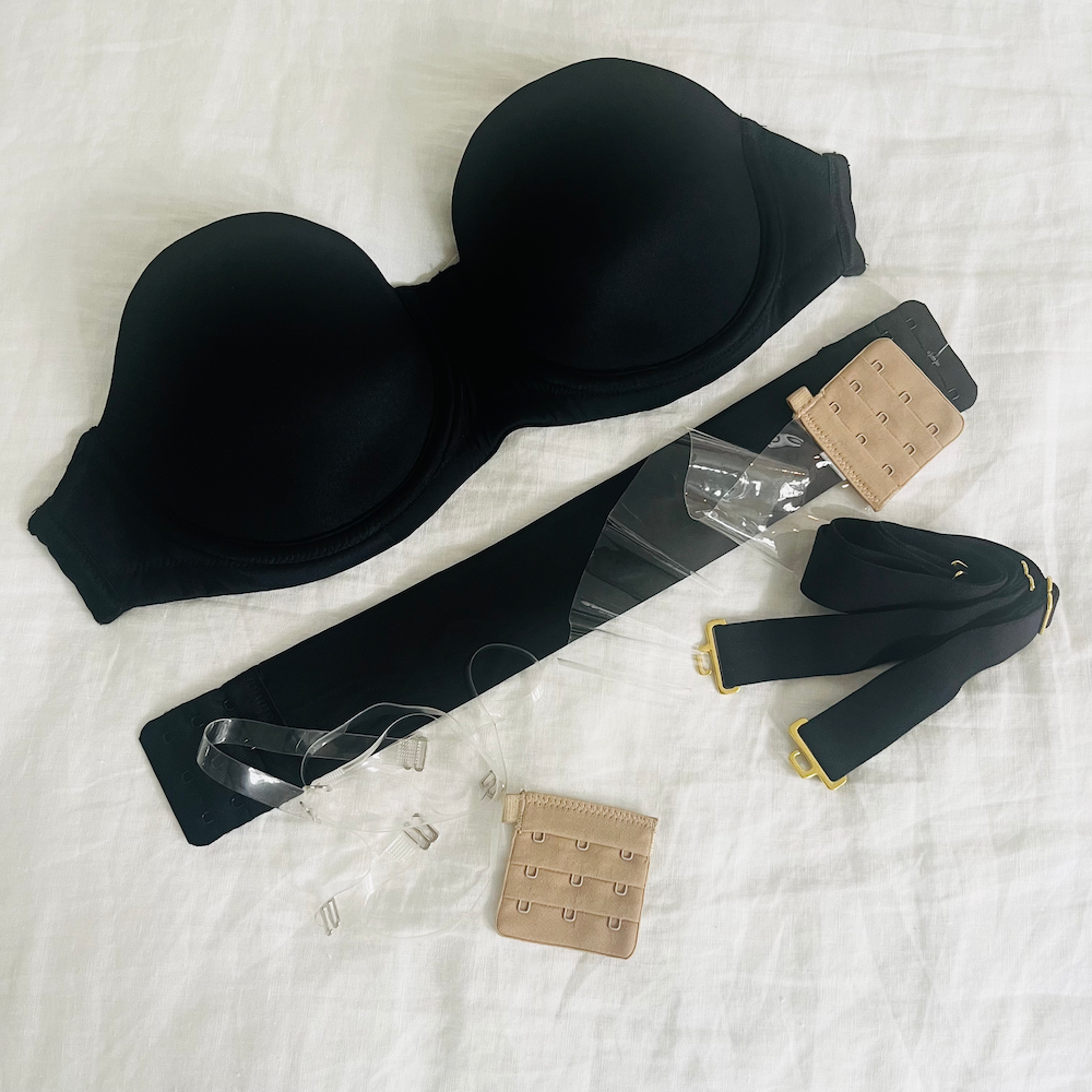 Black & Clear Back Bra Set | Interchangeable Straps | Strapless ...